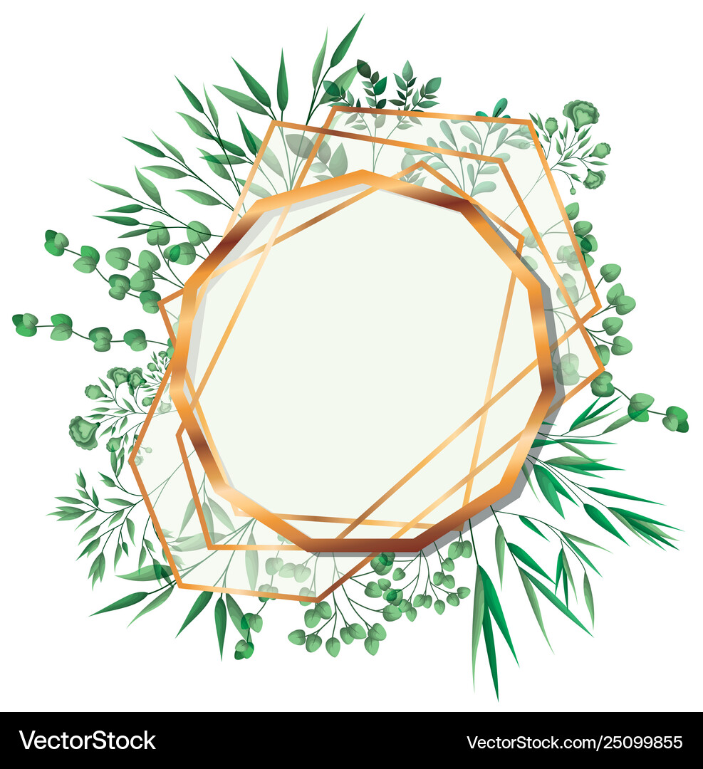 Golden frame decagon with foliage isolated icon Vector Image