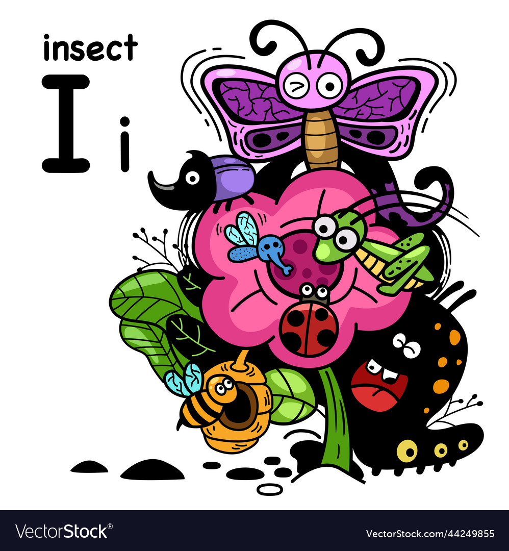 Hand drawnalphabet letter i-insect Royalty Free Vector Image
