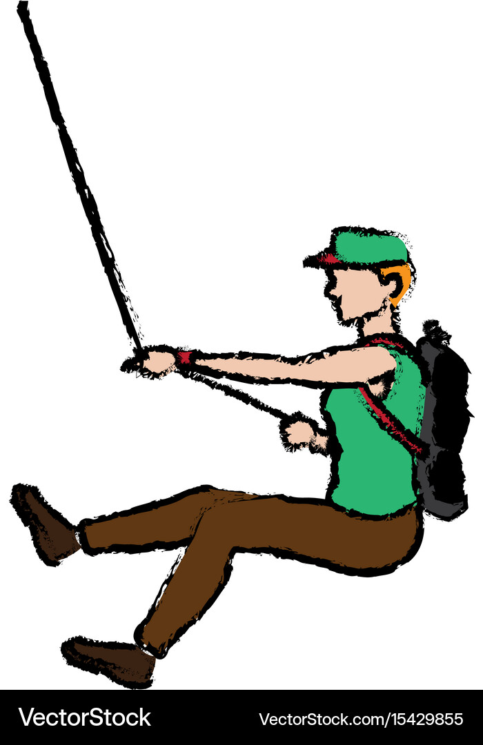 Man figure hanging climber with rope Royalty Free Vector
