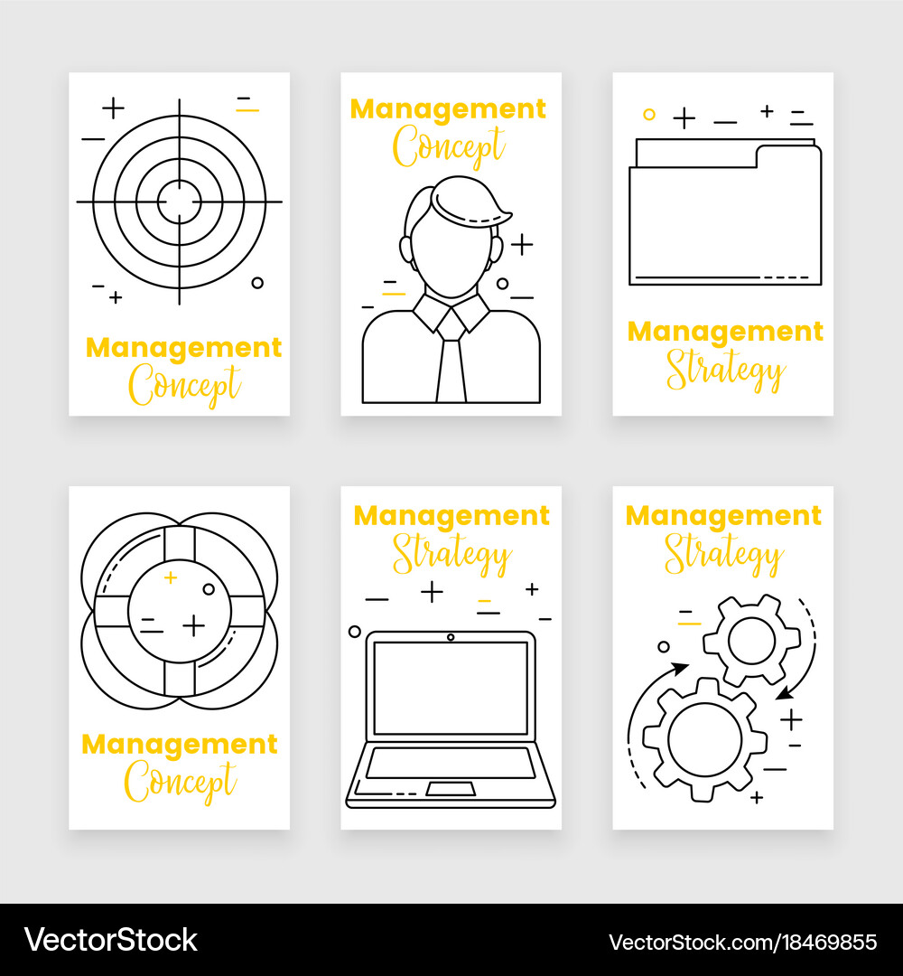 Management set line art icons Royalty Free Vector Image