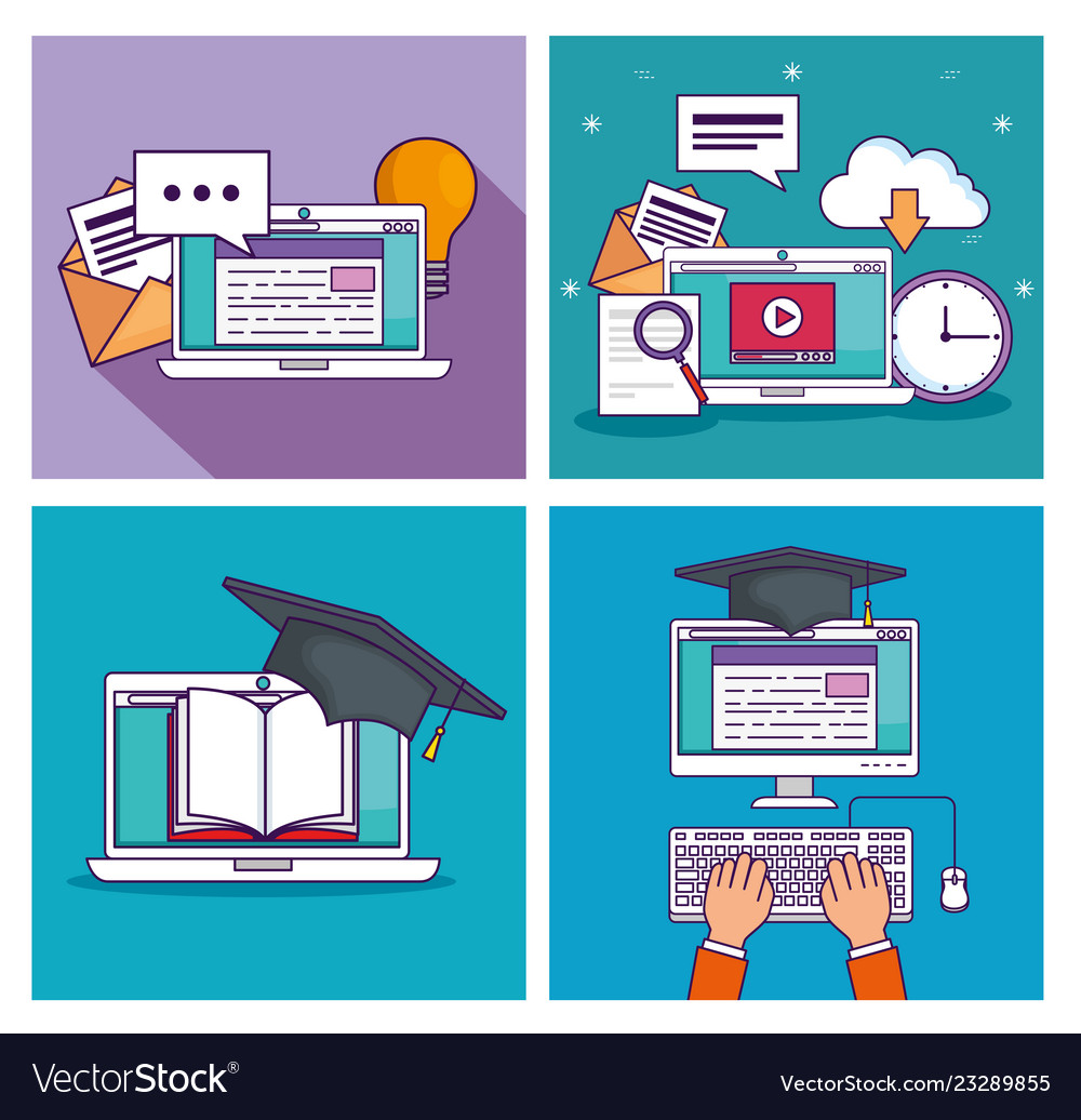 Set elearnng laptop and computer technology Vector Image