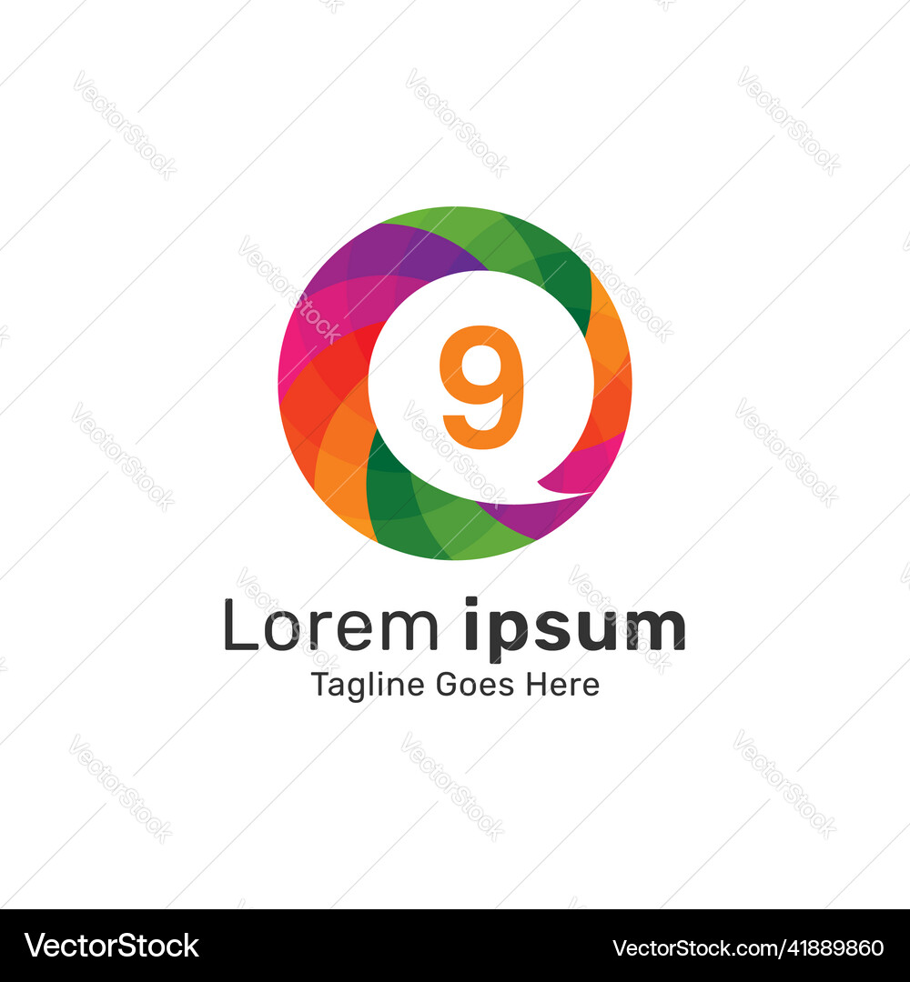 Colorful message circle with number 9 logo Vector Image
