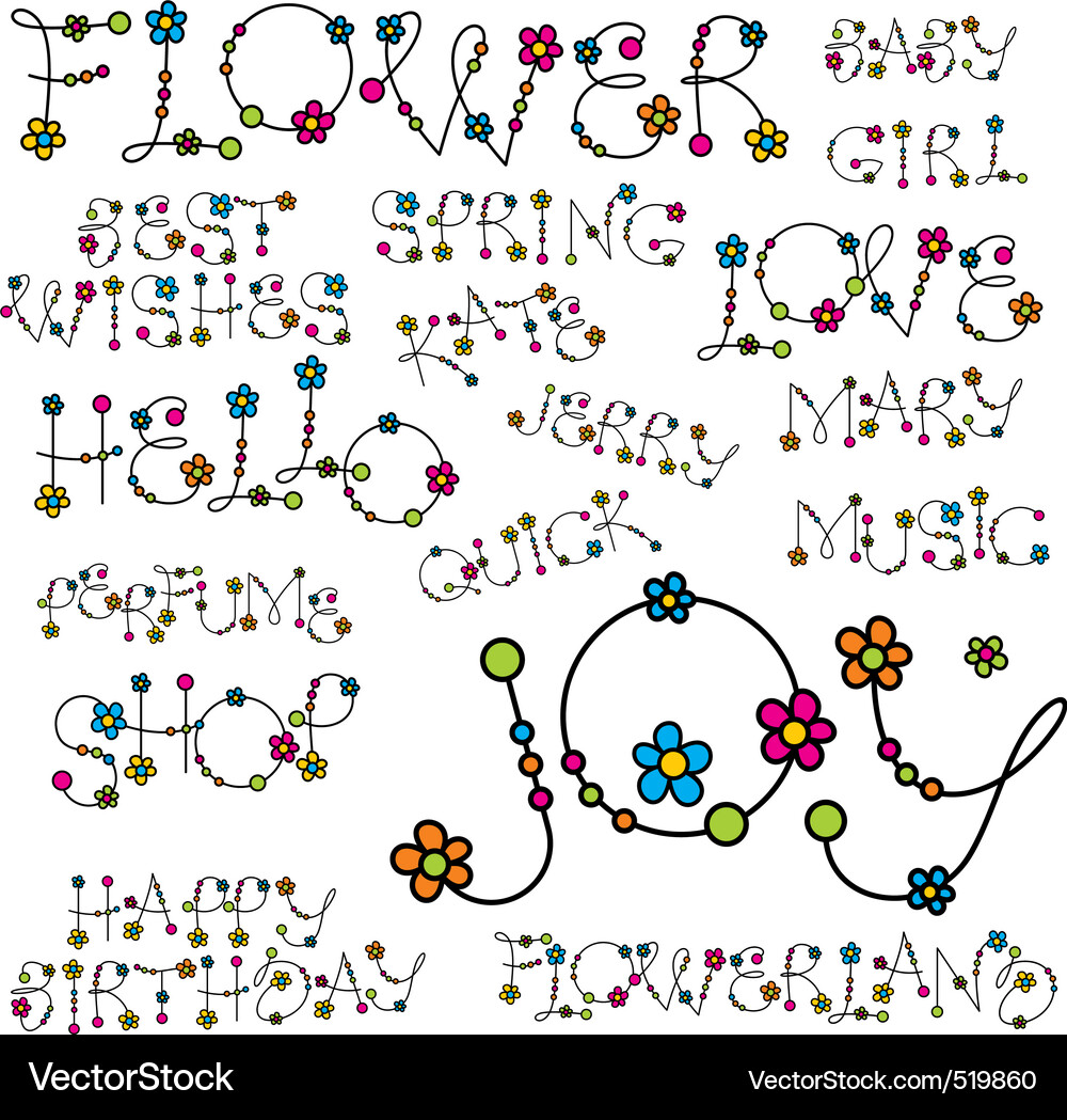 Floral Lettering Words Royalty Free Vector Image