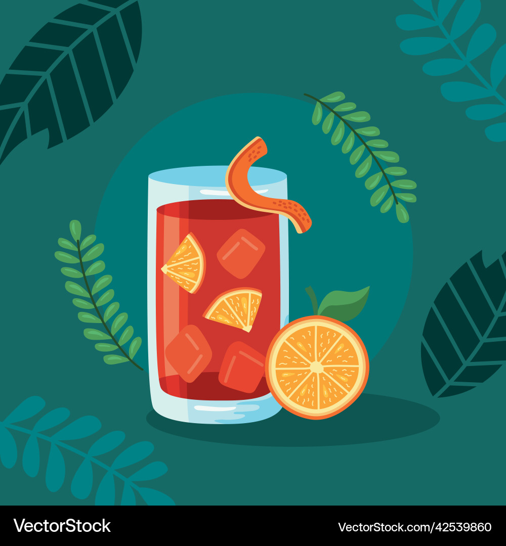 Negroni cocktail and orange Royalty Free Vector Image