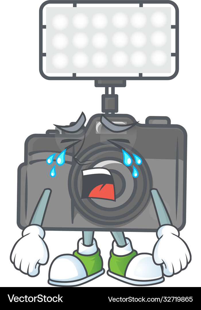 A crying photo camera with lighting mascot design Vector Image