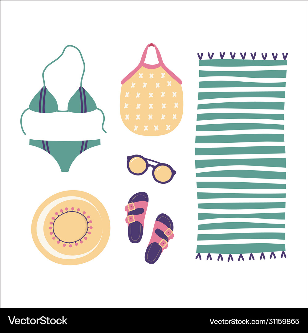 Beach set clothes and accessories isolated on Vector Image