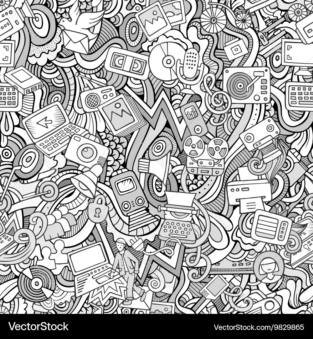 Cartoon doodles social media technical Royalty Free Vector