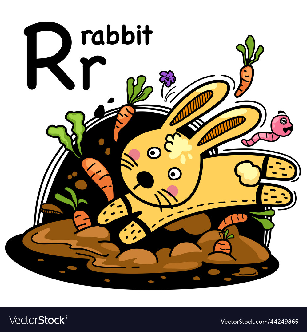 Hand drawnalphabet letter r-rabbit Royalty Free Vector Image
