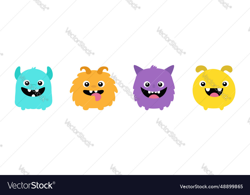 Happy halloween monster set line cute head face Vector Image