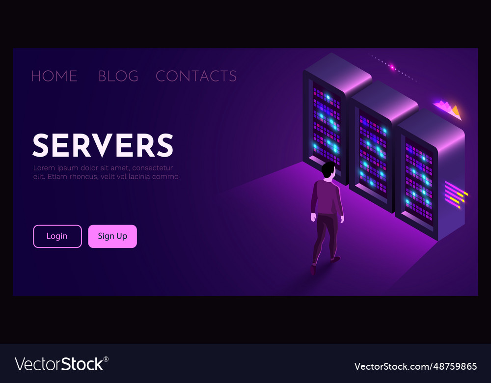 Man stands in front of servers system Royalty Free Vector