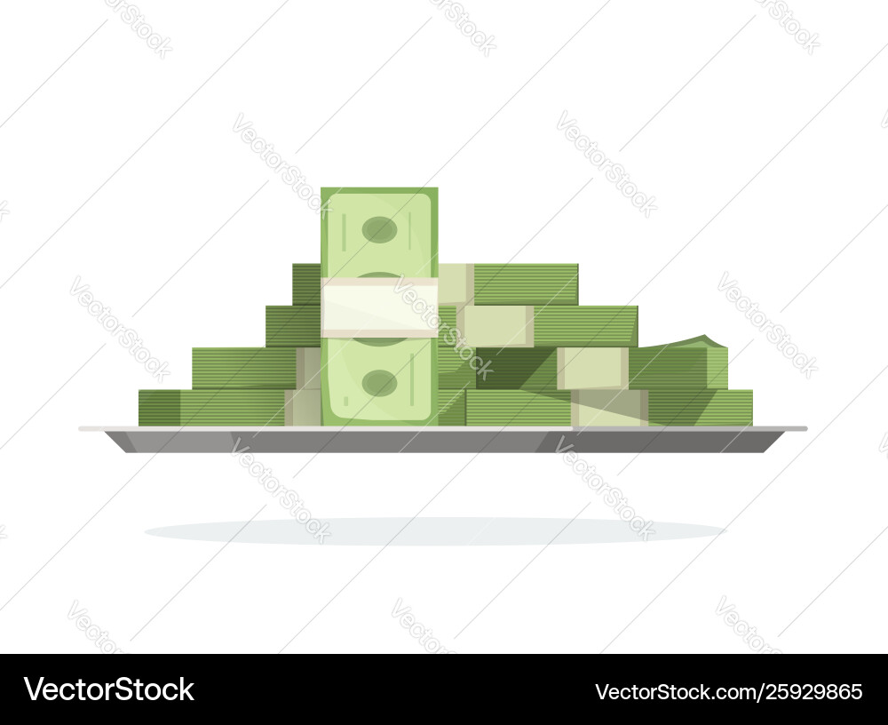 Money pile on tray flat Royalty Free Vector Image