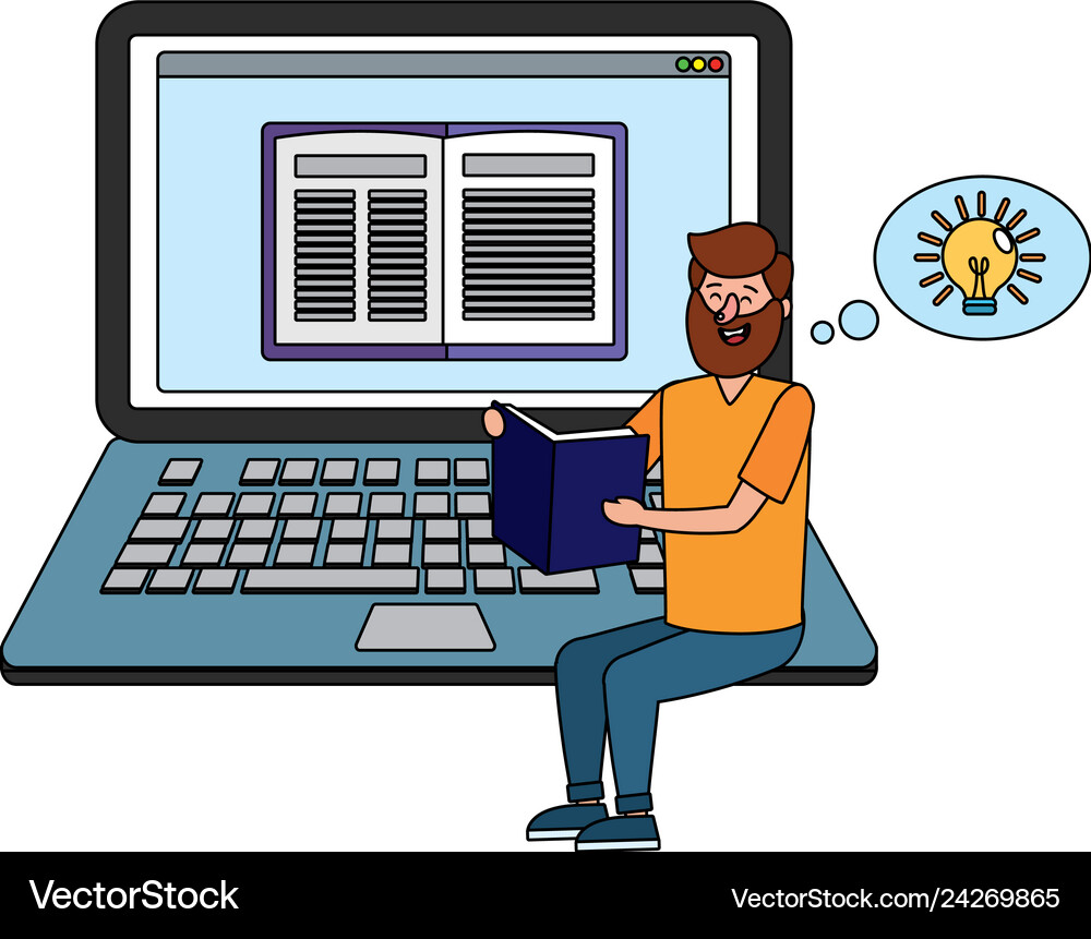 Online education man cartoon Royalty Free Vector Image