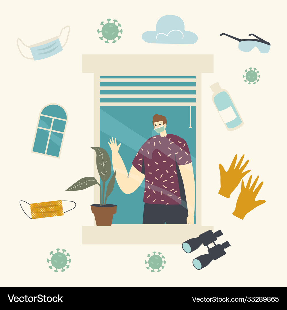 Quarantine and covid19 self isolation concept man Vector Image