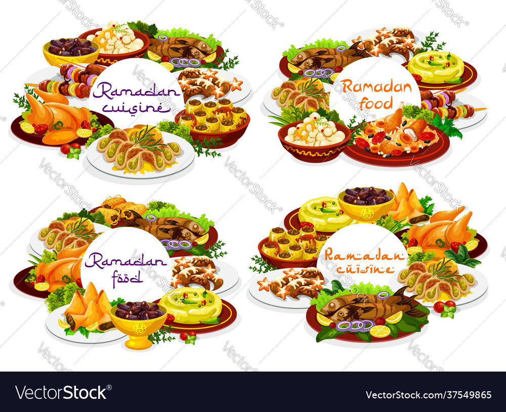 Ramadan food iftar eid mubarak menu meal dishes Vector Image