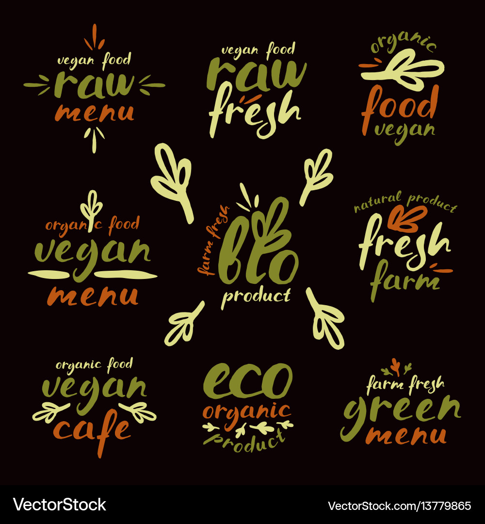 Raw vegan labels and badges Royalty Free Vector Image