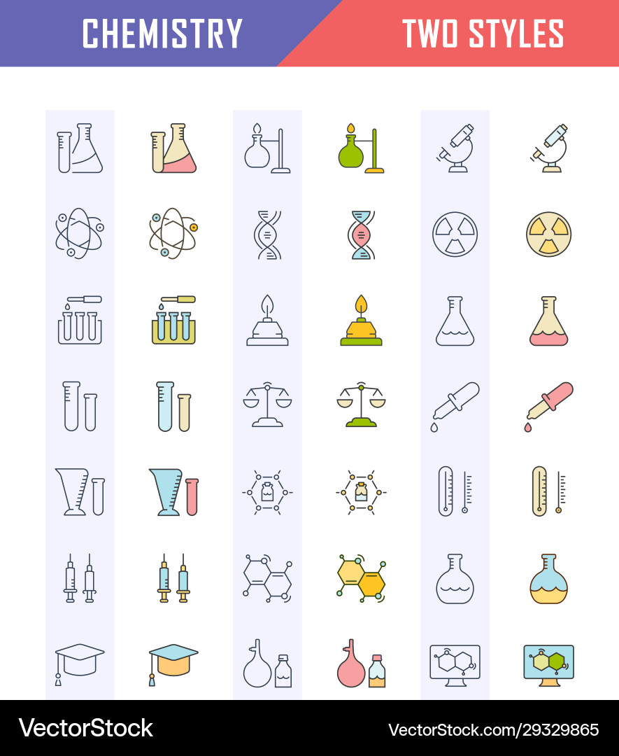 Set flat line icons chemistry Royalty Free Vector Image
