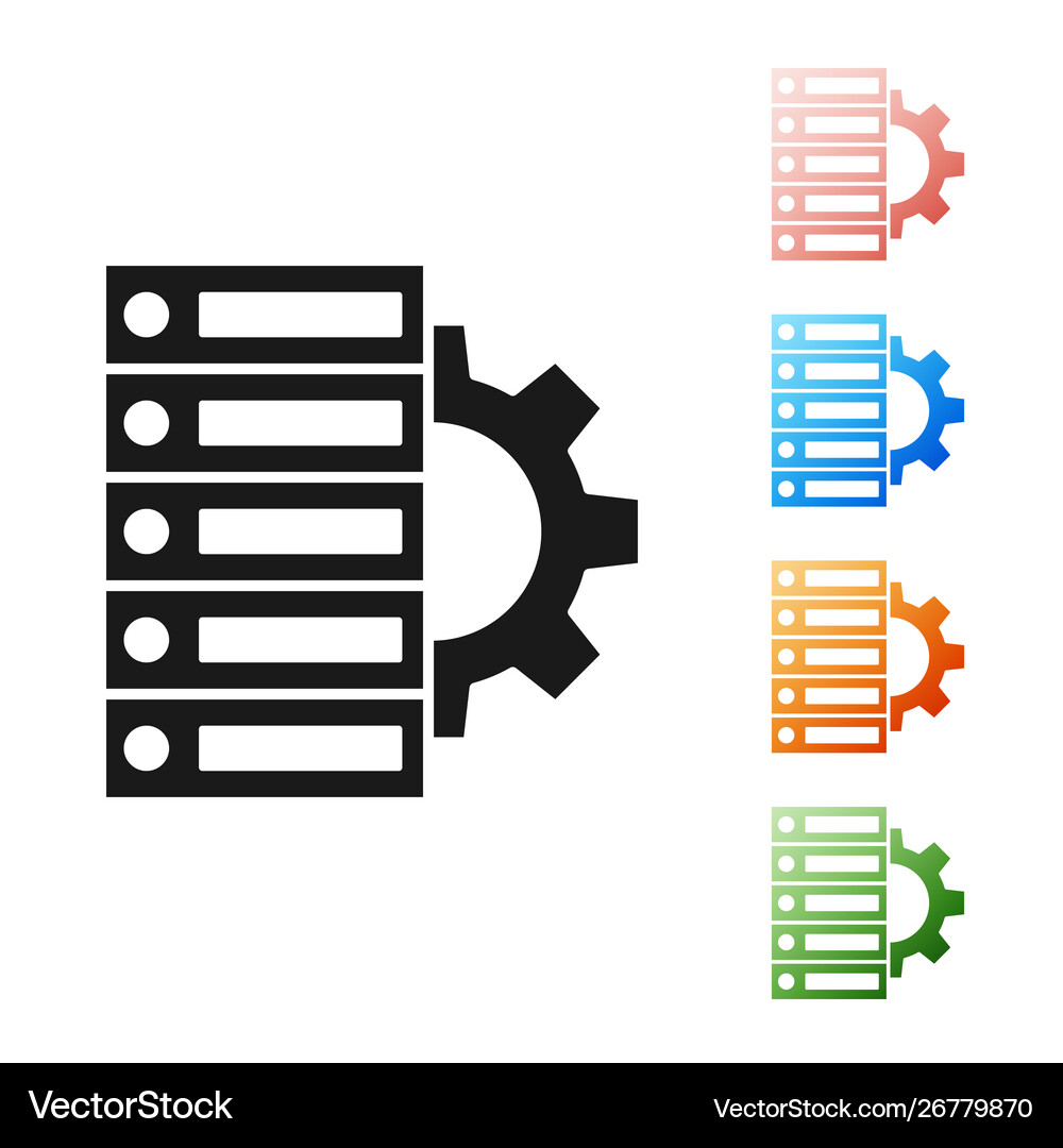 Black server and gear icon isolated on white Vector Image