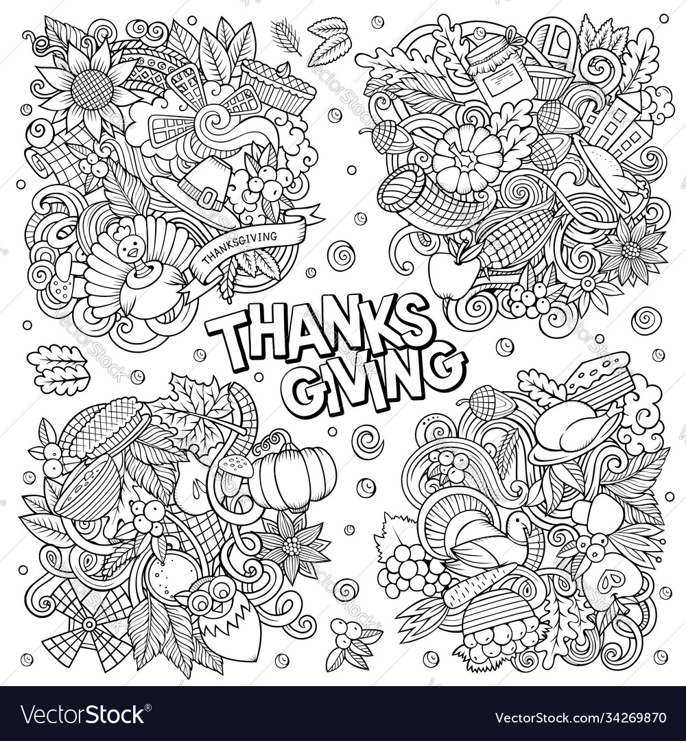 Cartoon doodles happy thanksgiving day Royalty Free Vector