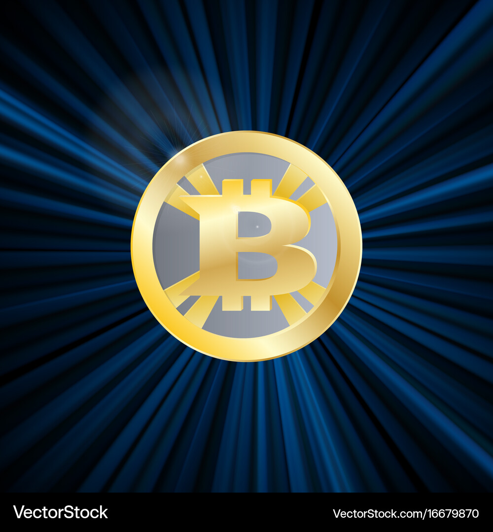 Crypto currency bitcoin gold symbol rays Vector Image