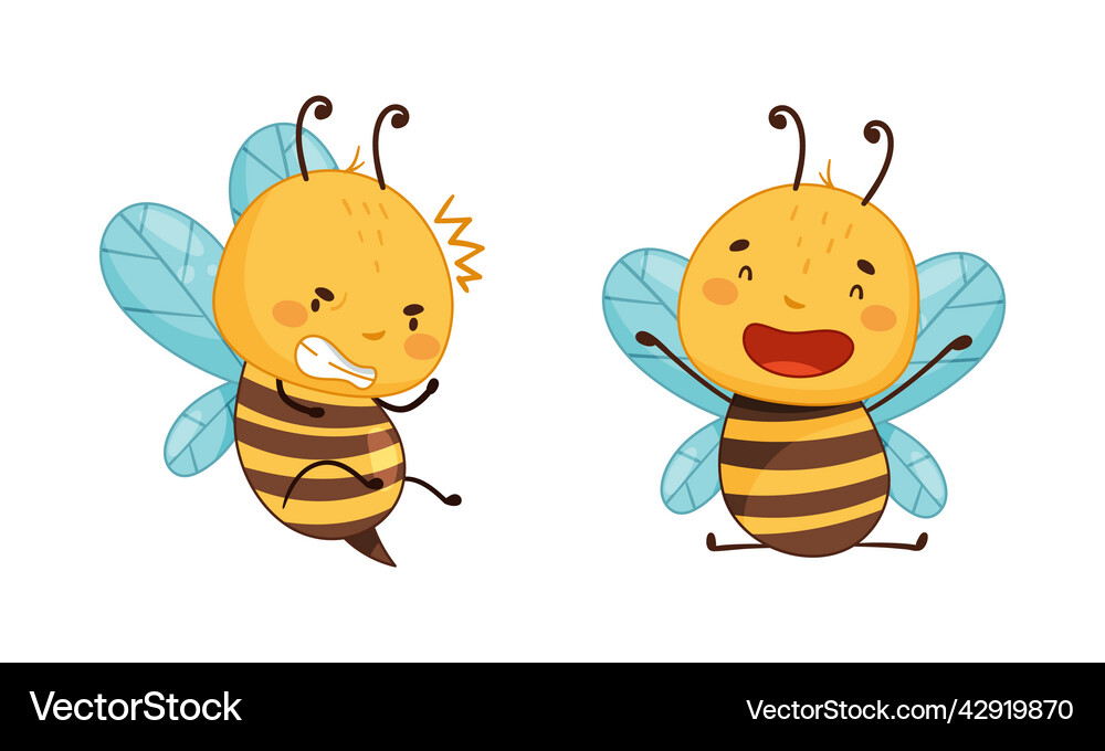 Cute happy funny bee flying and buzzing set Vector Image