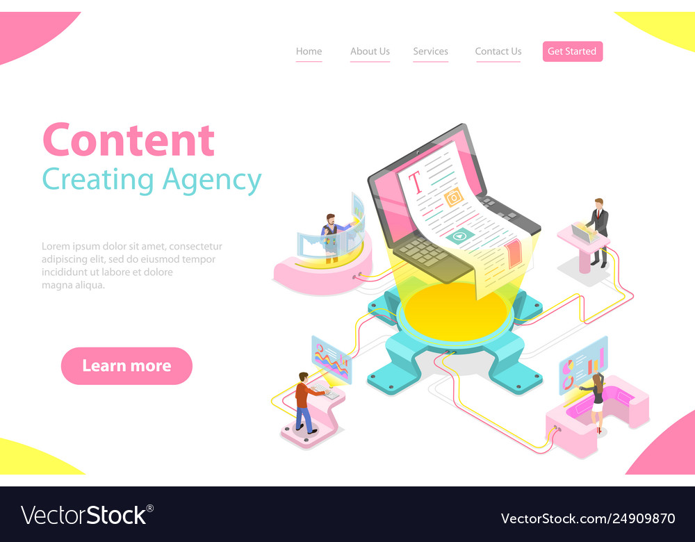 Flat isometric landing pate template of Royalty Free Vector