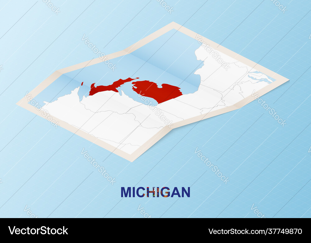 Folded paper map michigan with neighboring Vector Image