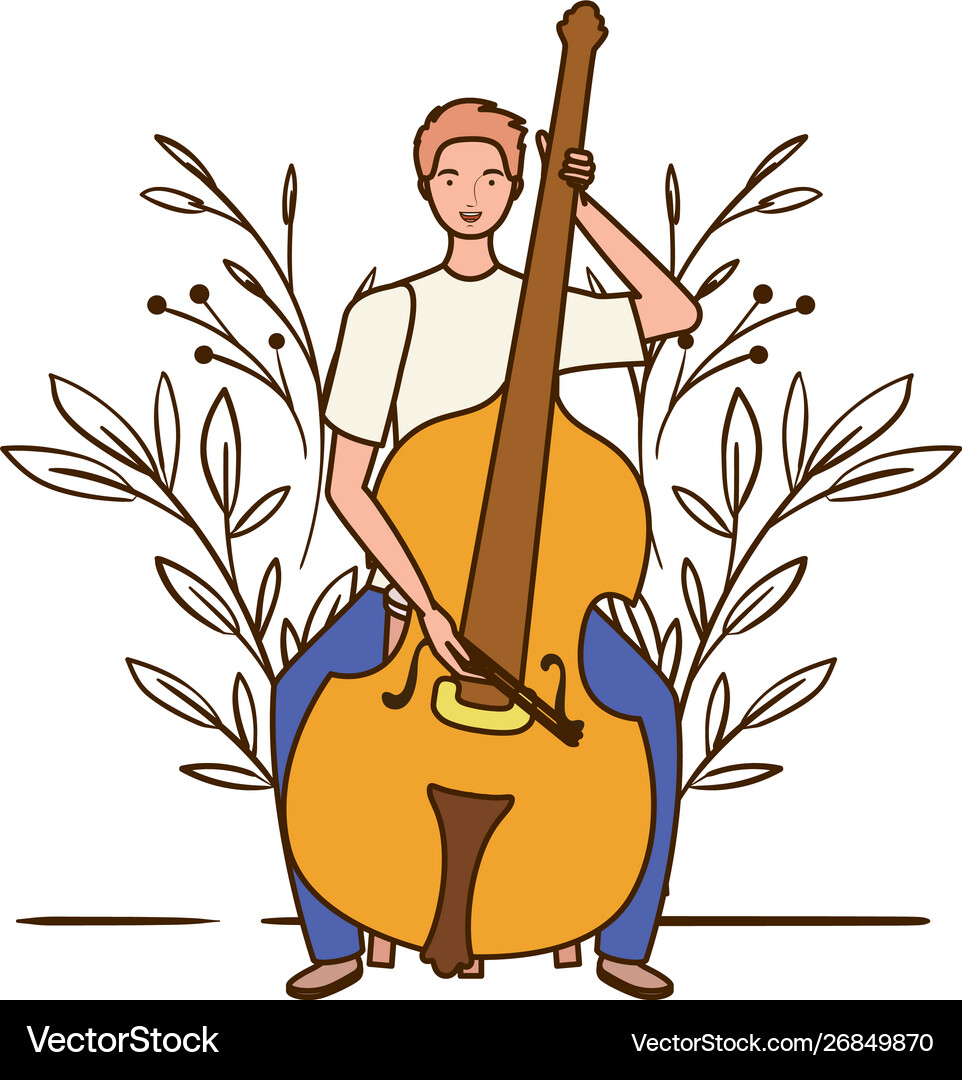 Man with fiddle and branches leaves Royalty Free Vector