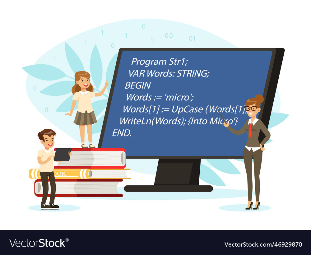 School children at informatics or programming Vector Image