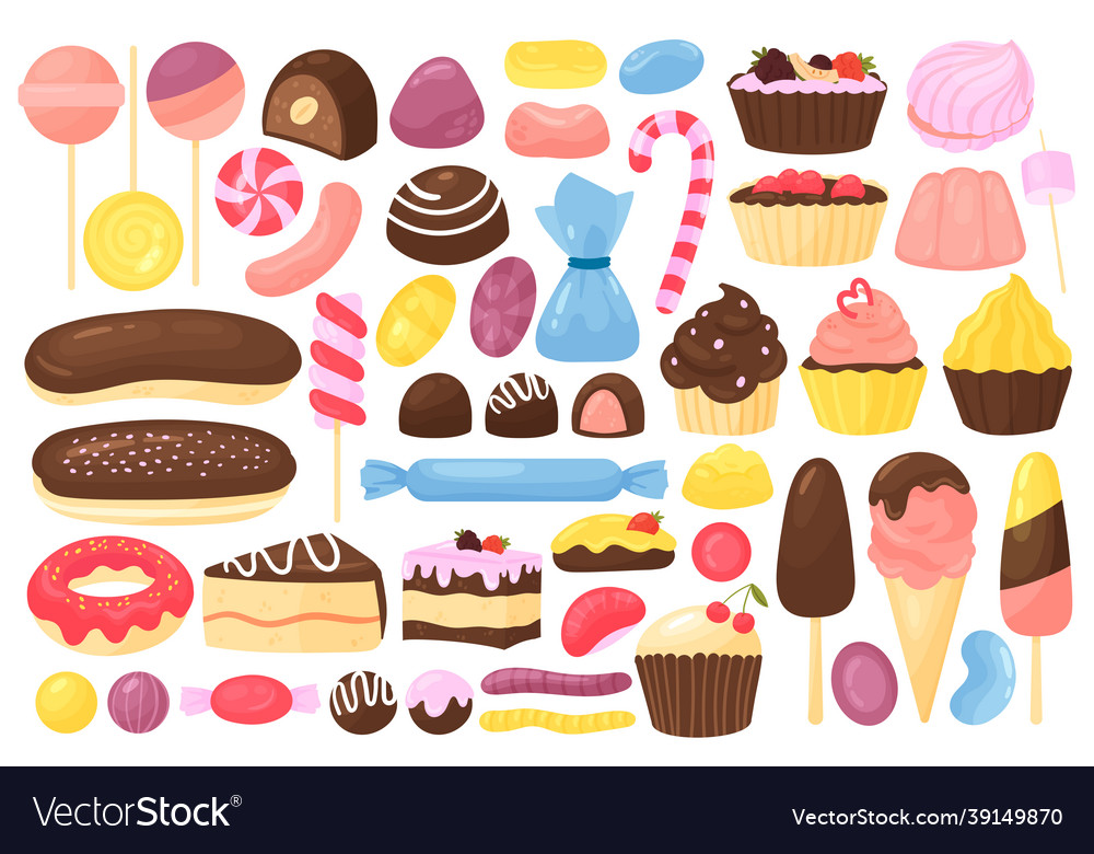 Sweet dessert set confectionery or kids cafe food Vector Image