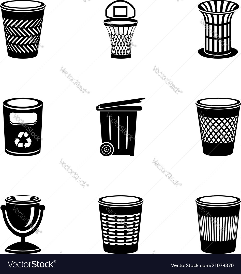 Trash can icons set simple style Royalty Free Vector Image