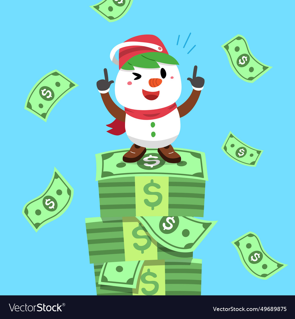 Cartoon happy christmas snowman with money Vector Image