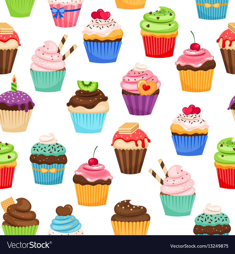 Chocolate cupcakes seamless pattern Royalty Free Vector