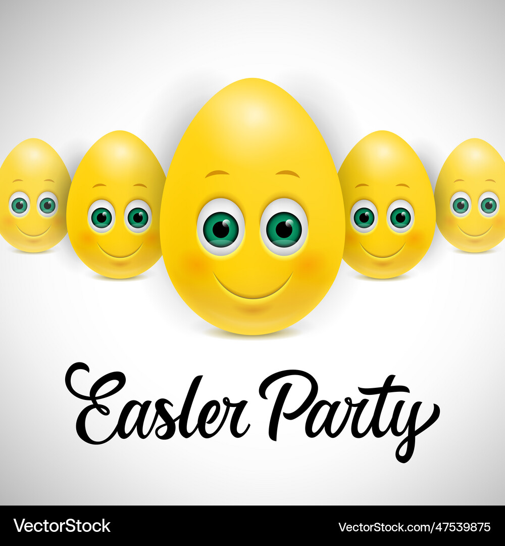 Easter party lettering with cartoon eggs Vector Image