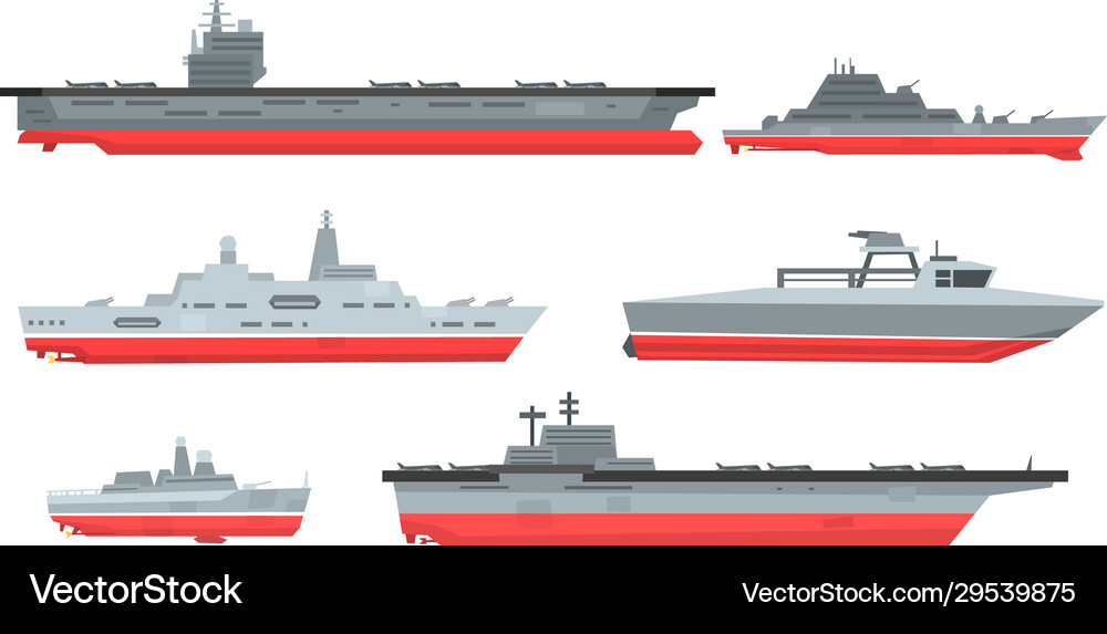 Naval combat ships collection military boat Vector Image