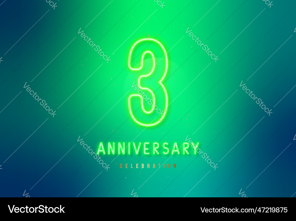 Neon glowing number 3 three year anniversary Vector Image