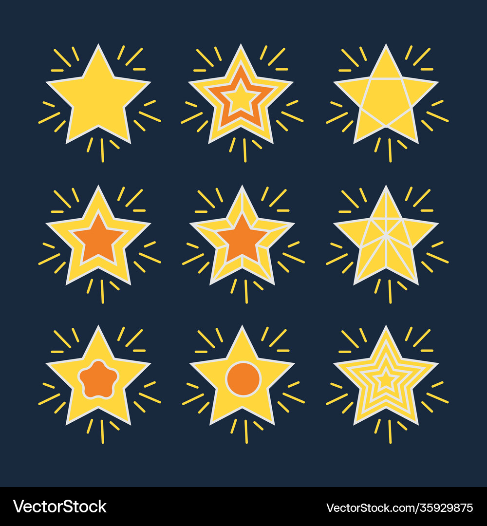 Pack shiny stars with geometric designs Royalty Free Vector