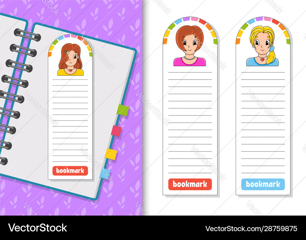 Set paper bookmarks for books with cute Royalty Free Vector