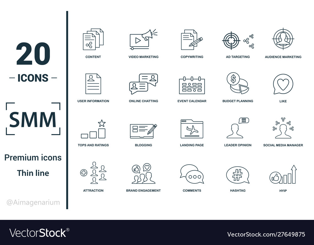 Smm icon set include creative elements content Vector Image