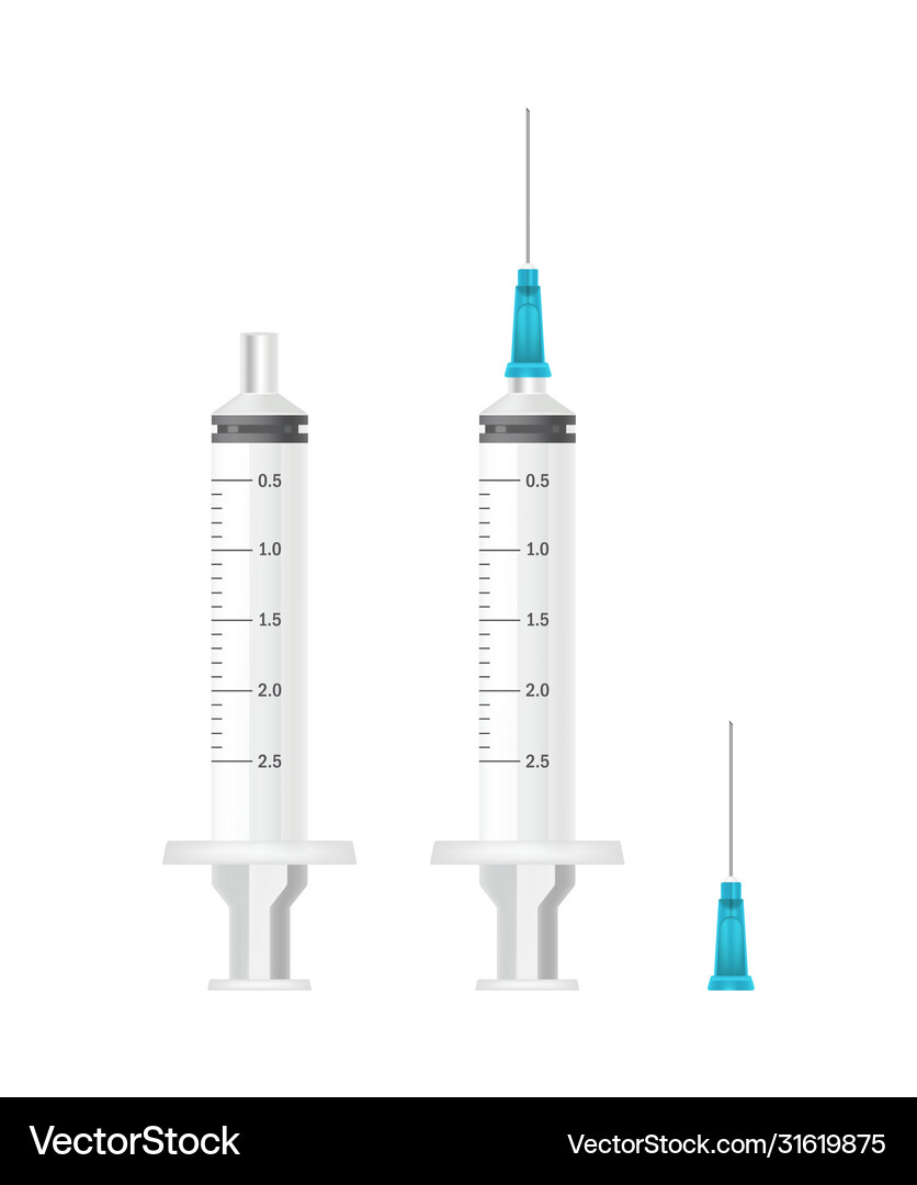 Syringe medical needles realistic 3d Royalty Free Vector
