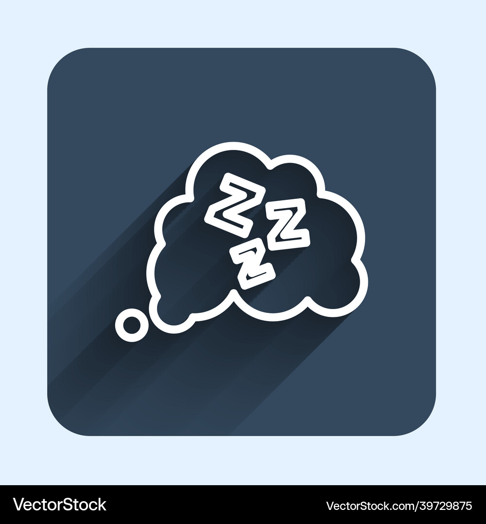 White line sleepy icon isolated with long shadow Vector Image
