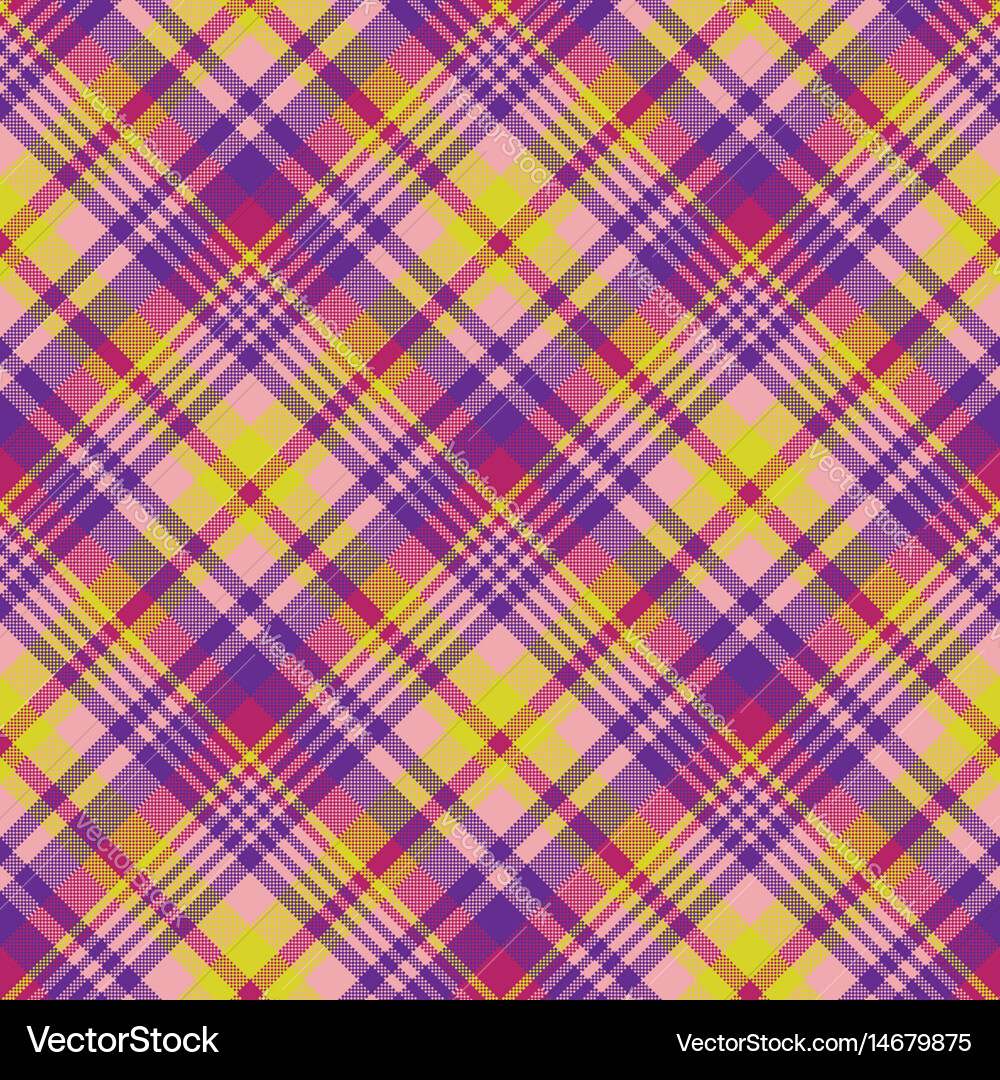 Yellow pink check madras seamless fabric texture Vector Image