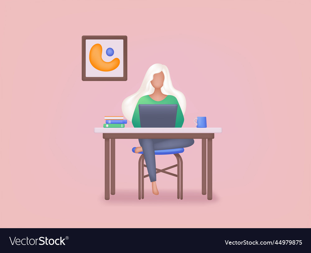 Young woman working on a computer freelance Vector Image