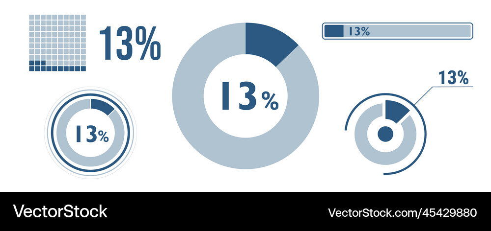 13 percentage infographic set thirteen circle Vector Image