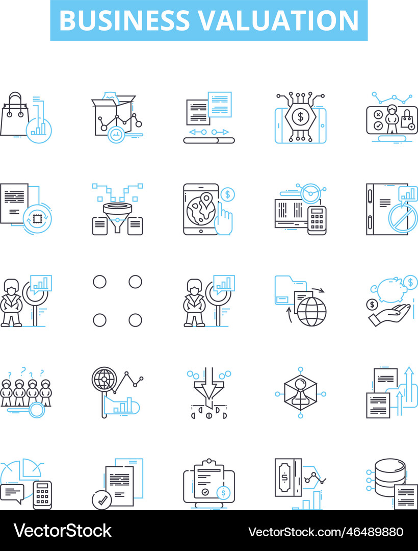 Business valuation line icons set Royalty Free Vector Image