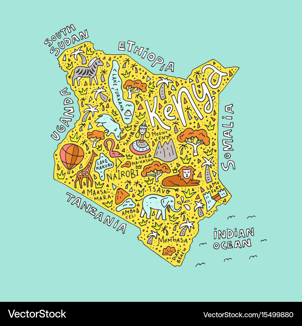 Cartoon map of kenya Royalty Free Vector Image