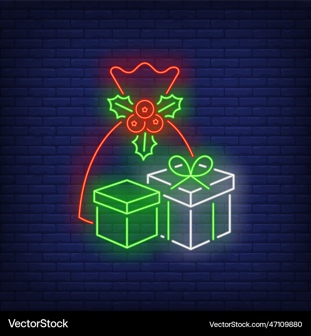 Christmas presents neon sign Royalty Free Vector Image