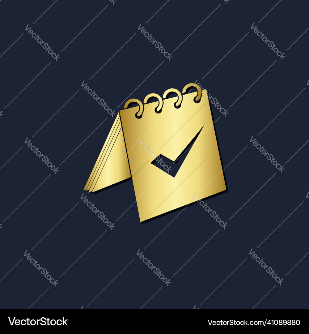 Desk paper check mark gold logo Royalty Free Vector Image