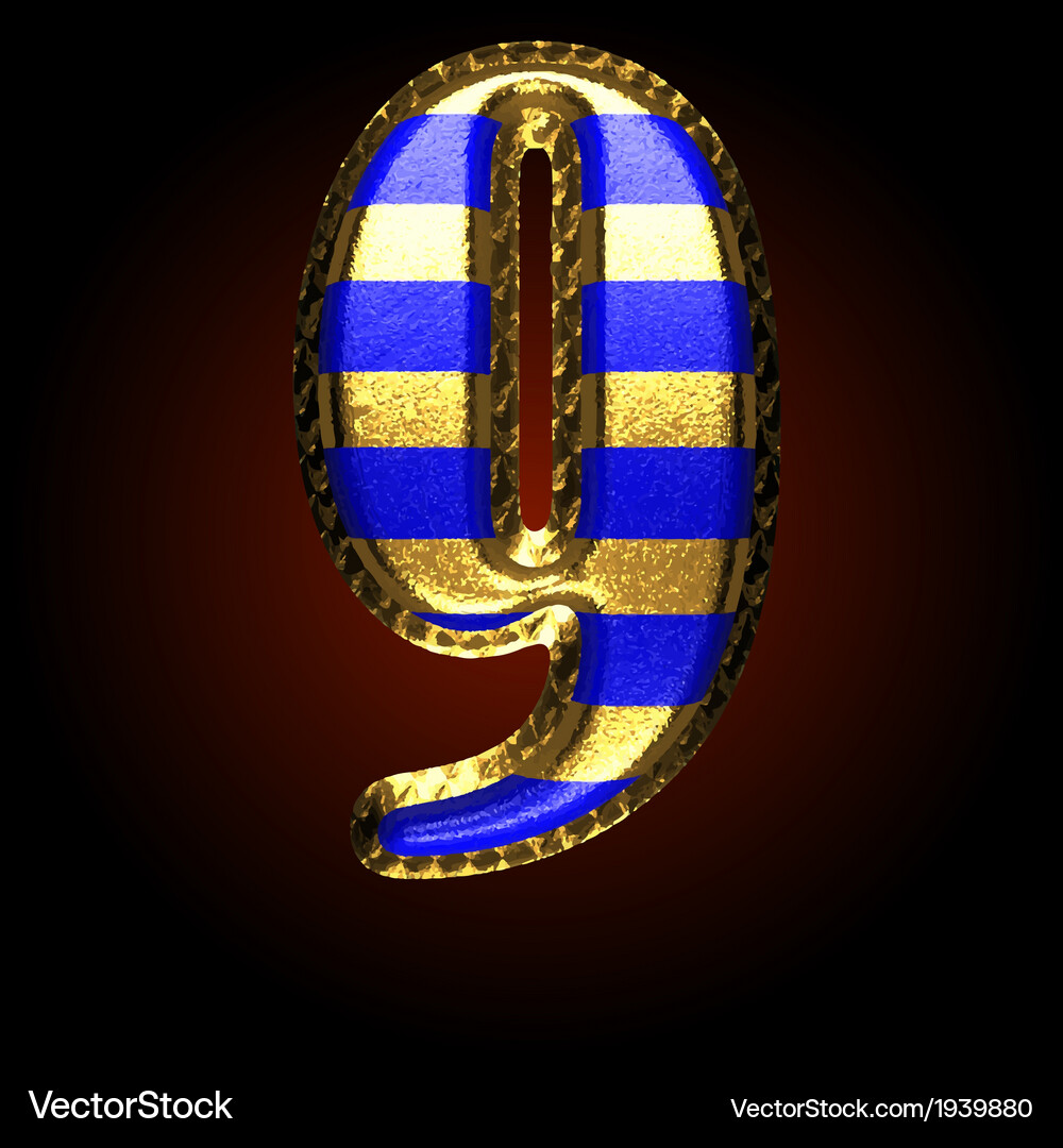 Golden and blue letter 9 Royalty Free Vector Image
