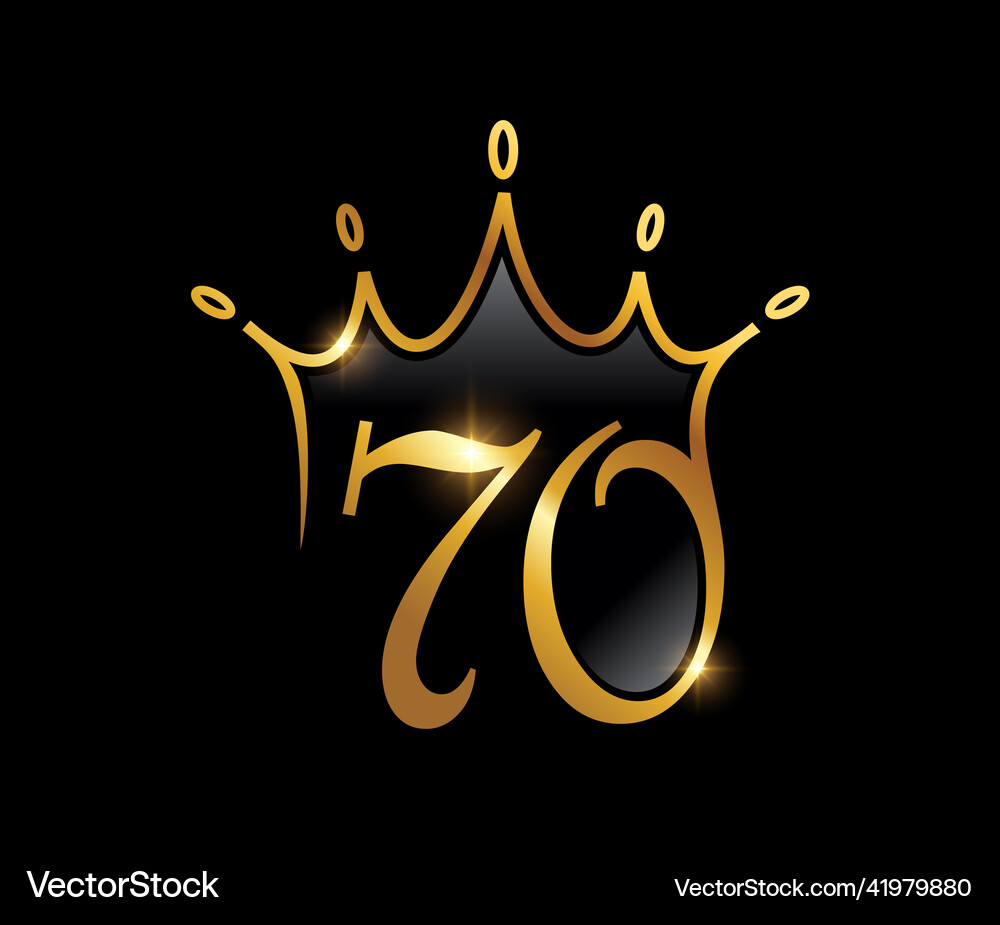 Golden luxury crown monogram number 70 Royalty Free Vector