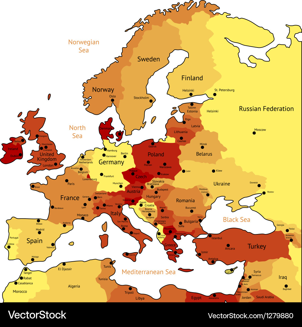 Orange map of europe Royalty Free Vector Image